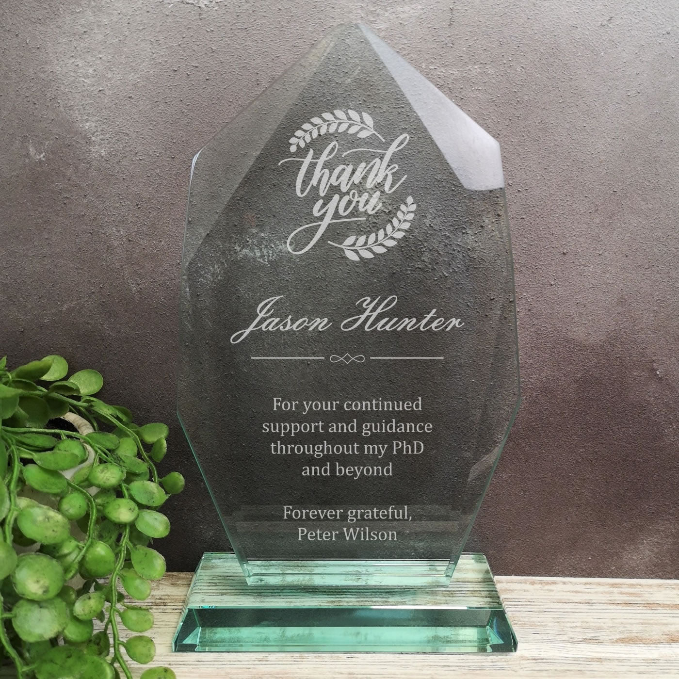 Innovate Jade Glass Thank You Plaque Award Trophy | North East Trophies