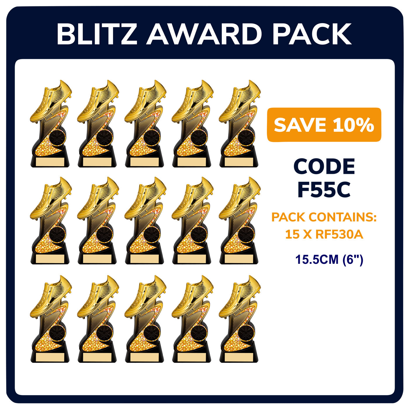 Blitz Football Boot Trophy Award Pack in Gold | North East Trophies