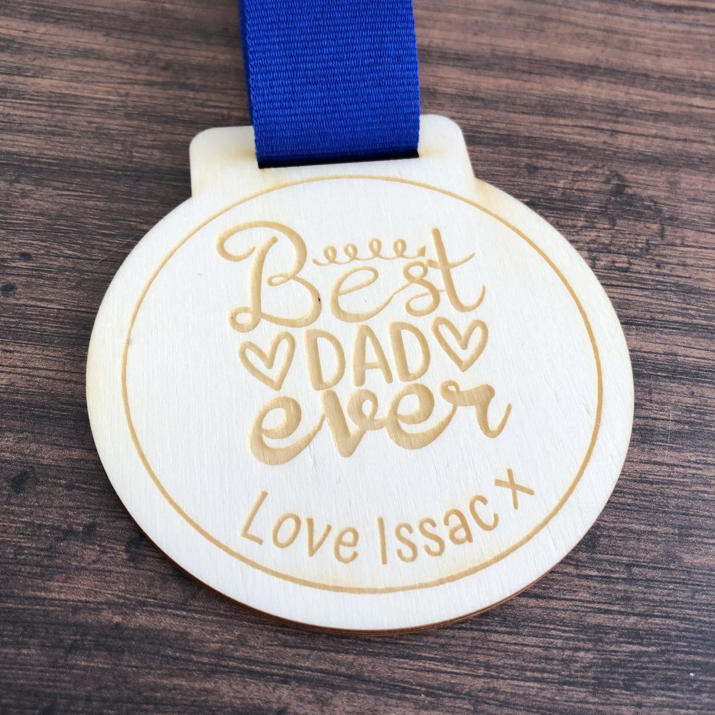 Personalised Best Dad Ever Wooden Medal – North East Trophies