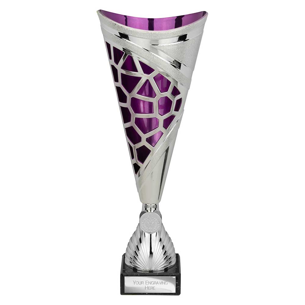 Vivid Laser Cut Trophy Cup - Silver & Purple | North East Trophies