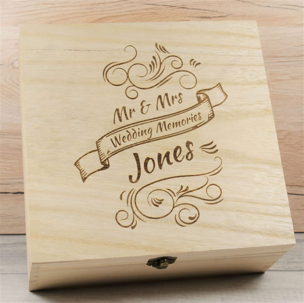 Personalised Wooden Wedding Memory Box with Flourish Design ...